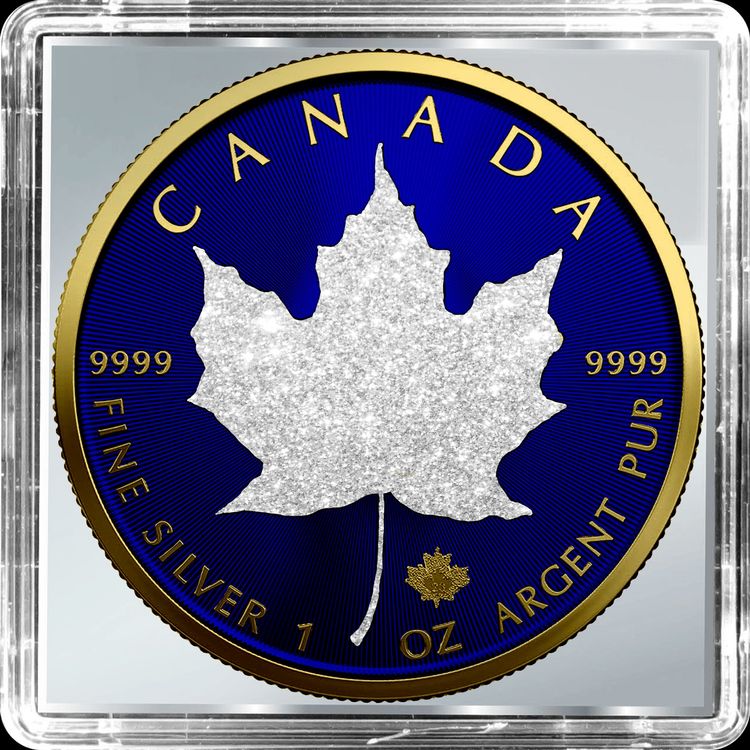 1 Unze Silber Maple Leaf 2023 Royal Blue Iced Out Edition (Gebraucht ...
