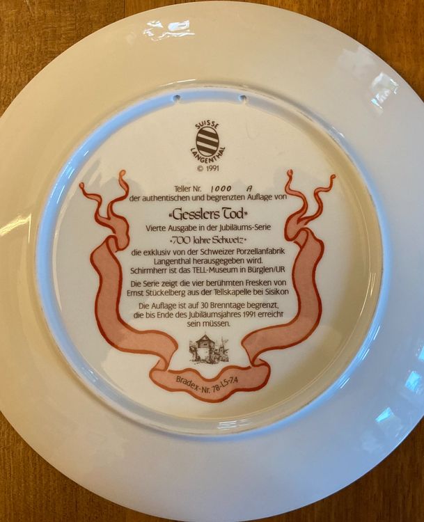 Wandteller Langenthal - 700 Jahre Schweiz - Tell (Gebraucht) in Riniken für CHF 18 – mit ...