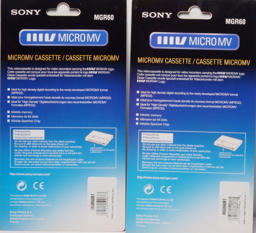 2 Stück SONY Micro MV Cassetten 60 Min. (Neu und originalverpackt) in ...