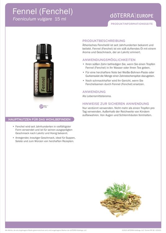 doterra Fennel (Fenchel Öl )15ml (Neu und originalverpackt) in Tecknau ...