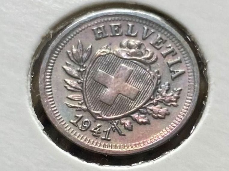 Schweiz 1 Rappen 1941 unz mehrfarbige Patina alter Wappen (Neu (gemäss Beschreibung)) in ...