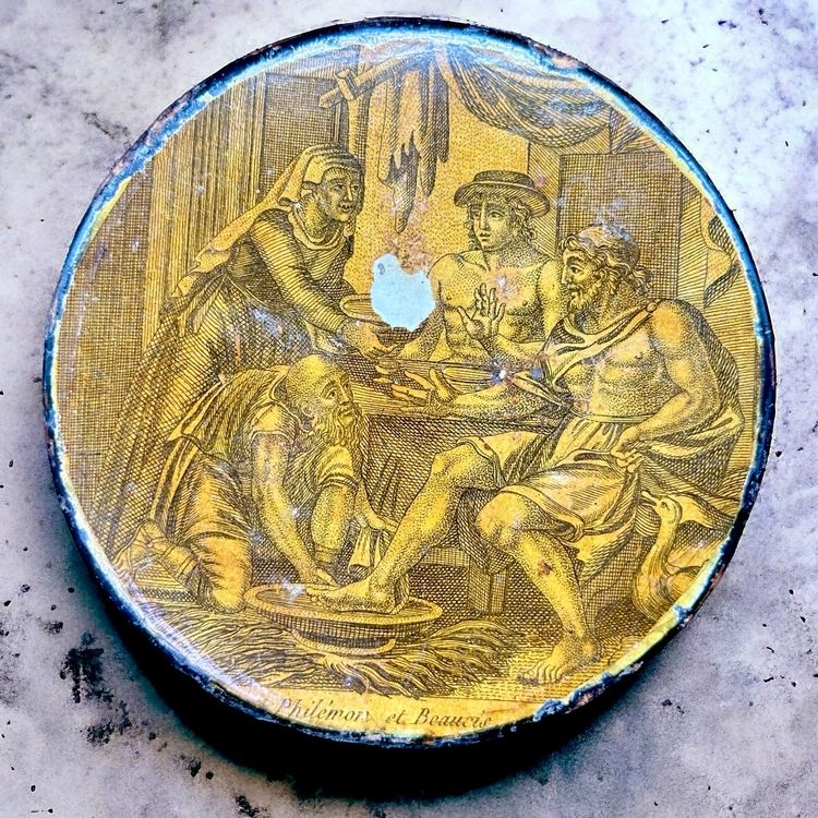 Boîte ronde en carton bouilli laqué du début du XIXe siècle (D'occasion ...