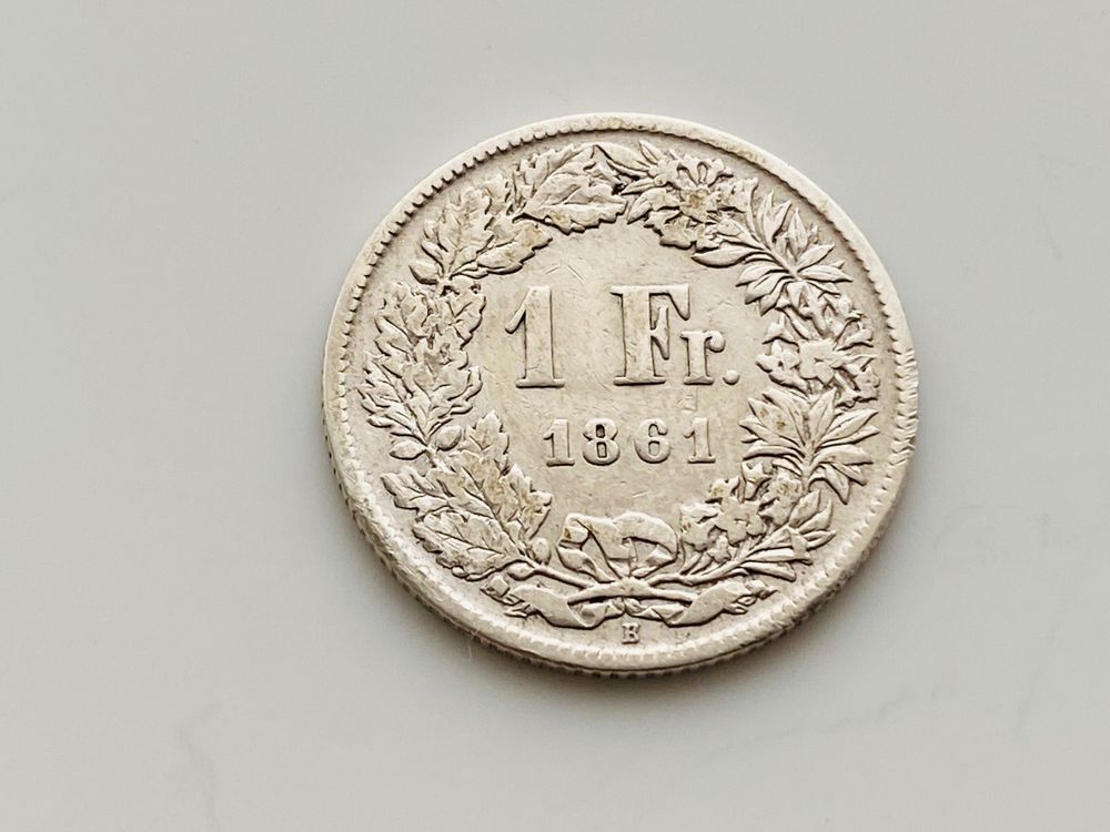 1861 Silber 1 Franken Münze Schweiz Sitzende Helvetia (Gebraucht) in Müswangen für CHF 16 – mit ...