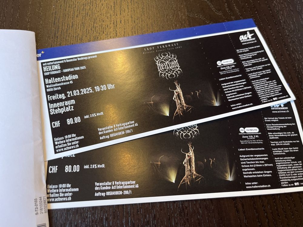 2x Tickets für Heilung in Zürich (Neu (gemäss Beschreibung)) in ...
