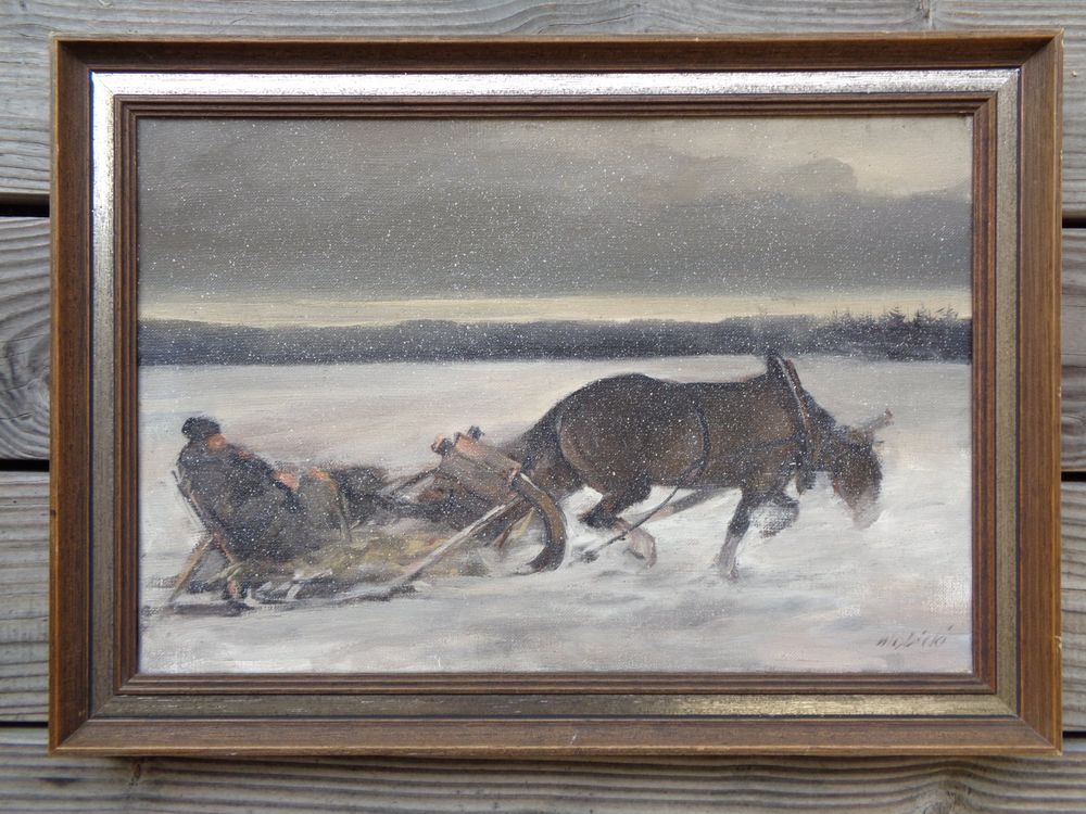 GEMÄLDE SIGNIERT UNLESERLICH PFERD MIT SCHLITTEN (Gebraucht) in Henggart für CHF 75 – mit ...