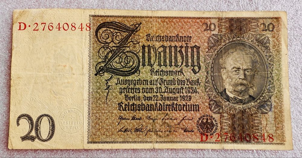 20 Reichsmark Banknote von 1924, Top Zustand! (Gebraucht) in ...