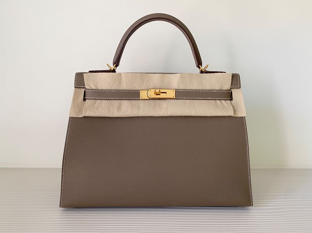 Hermes Kelly Sellier 32 Veau Epsom Etoupe Gold Hardware (D'occasion) à ...