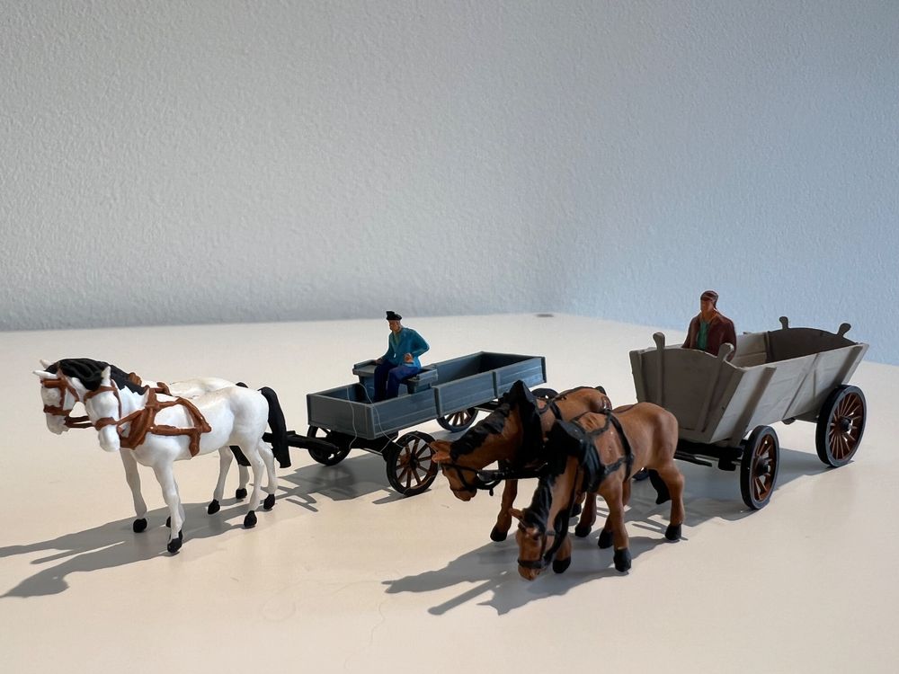 Bauernkastenwagen mit Pferden-Set 2 Stück Spur H0 !!! (Gebraucht) in Bernex für CHF 9 – mit ...