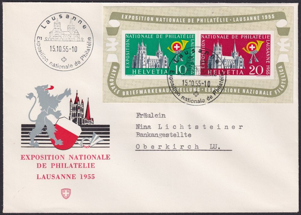 1955, W35 LAUSANNE-Block auf sauberem BRIEF, Kat: 100.- (Gebraucht) in Sursee für CHF 13.5 – mit ...
