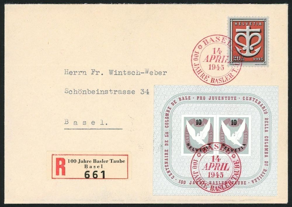 1945, Basler Taube Block auf FDC (Gebraucht) in Basel für CHF 20 – mit Lieferung auf Ricardo kaufen