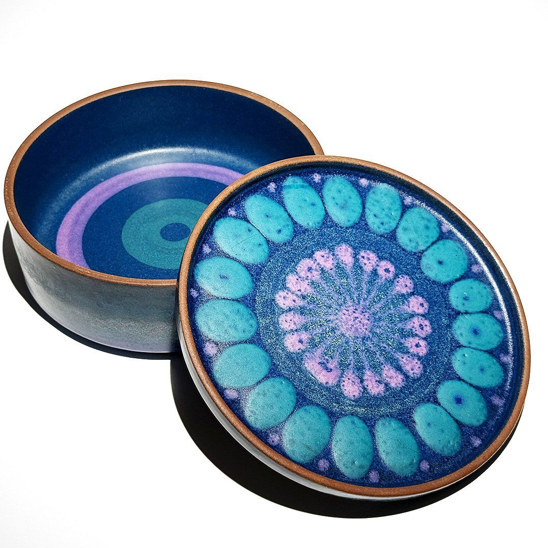 Vintage Keramik Dose mit Deckel, blau, lila, 70er Jahre (Gebraucht) in ...
