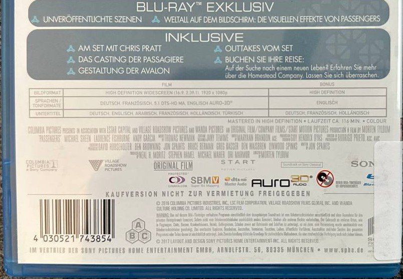 Passengers Blu-Ray mit Jennifer Lawrence & Chris Pratt👍 (Gebraucht) in ...