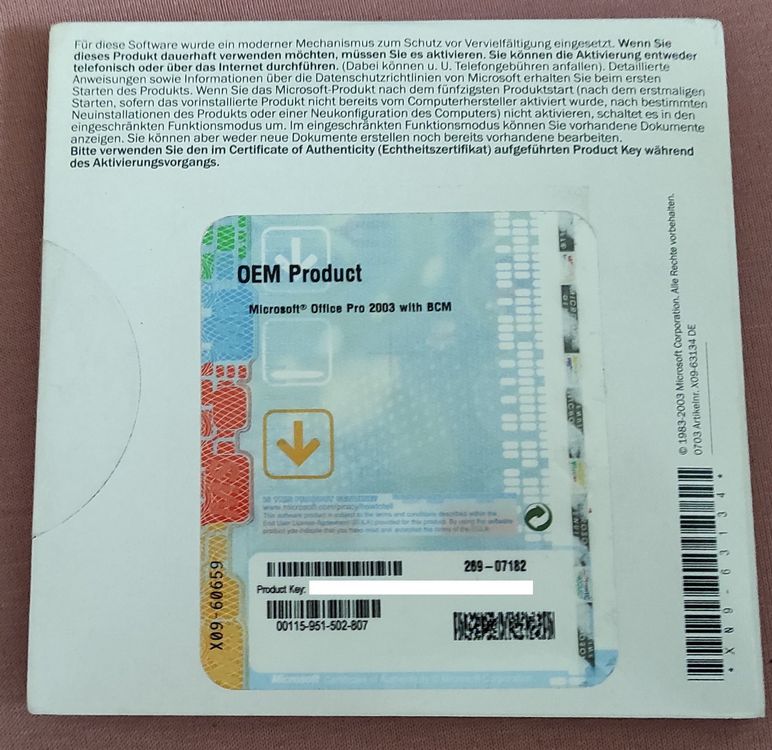 Orig. Microsoft Office Professional 2003 OEM CD + Lizenzkey (Neu und ...