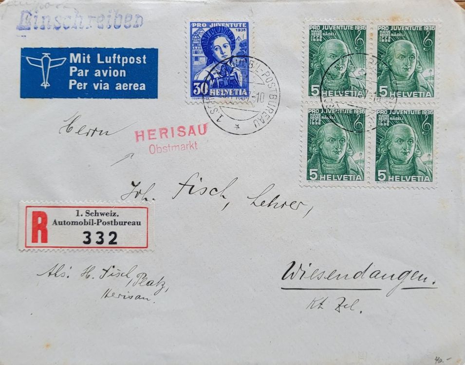 Luftpost Brief Binschreiben Wiesendaugen 1937 Automobil (Gebraucht) in Biel/Bienne für CHF 5 ...