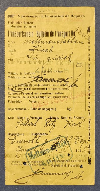 SBB - Transportschein - 6.April 1918 -Mettmenstetten-Zürich (Gebraucht) in Biel/Bienne für CHF 8 ...