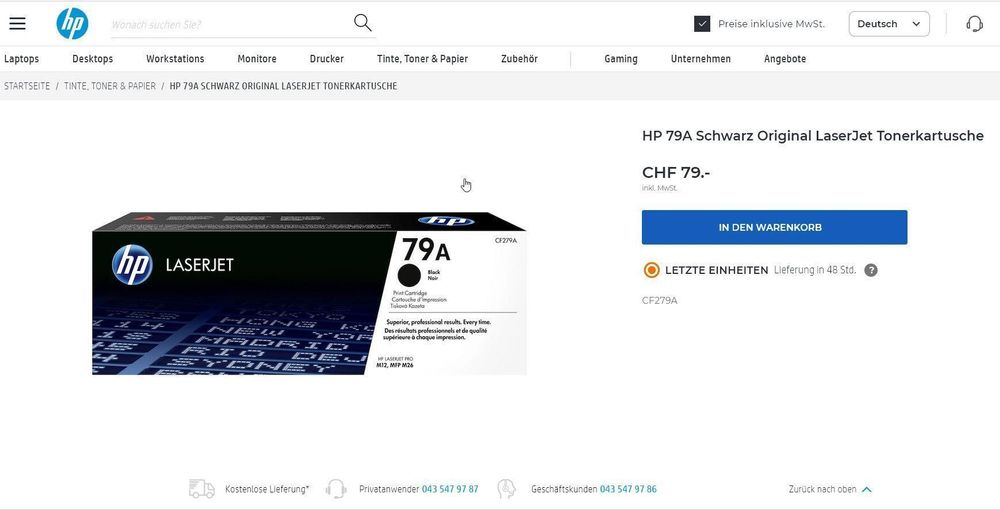 HP LaserJet Pro M12a/M12w, M26a, M26nw Toner, 79A, CF279A (Neu und ...