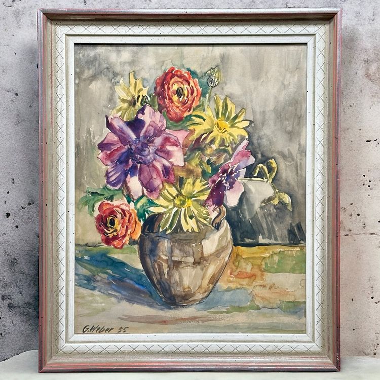 G. WEBER 1955 Aquarelle nature morte bouquet de fleurs (Gebraucht) in Morges für CHF 20 – mit ...