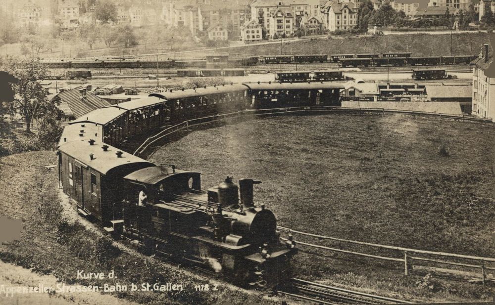 Kurve d. Appenzeller Strassenbahn bei St. Gallen, Dampflok (Gebraucht ...