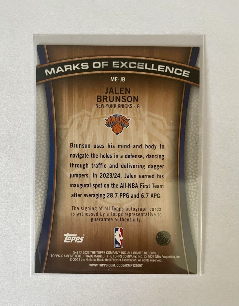 Jalen Brunson Autograph – Marks of Excellence – Topps – New (Neu ...