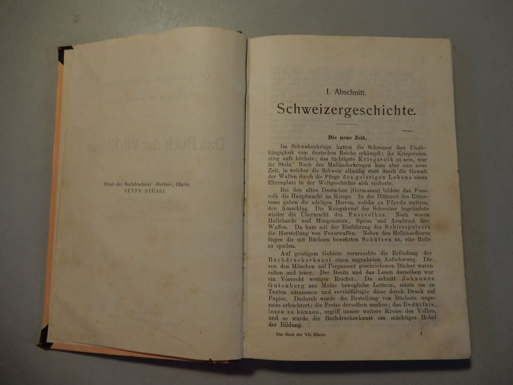 Das Buch der VII. Klasse, Glarus 1909, Top Zustand! (Gebraucht) in ...