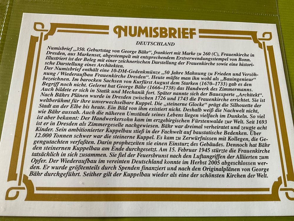 10 DM GEDENKMÜNZE 350 GEBURTSTAG GEORGE BÄHR | Kaufen auf Ricardo