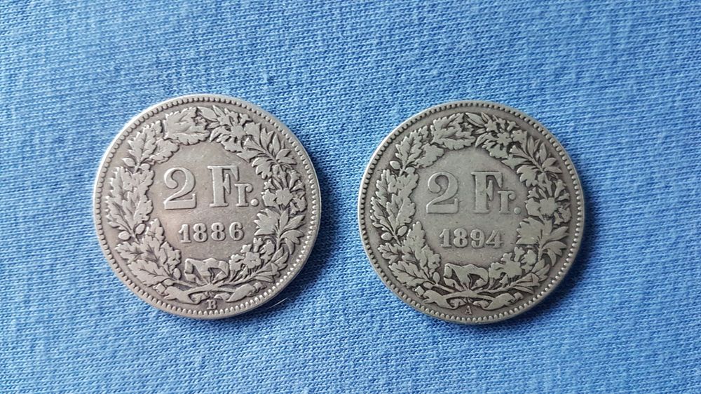 2 x 2 Franken Silbermünzen 1886 und 1894 ab nur 1 Franken !! | Kaufen auf Ricardo