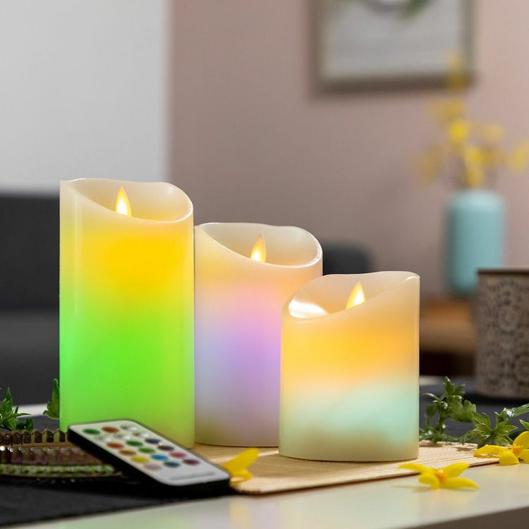 Mehrfarbige LED-Kerzen – 3er-Set inkl. Fernbedienung, NEU (Neu und ...