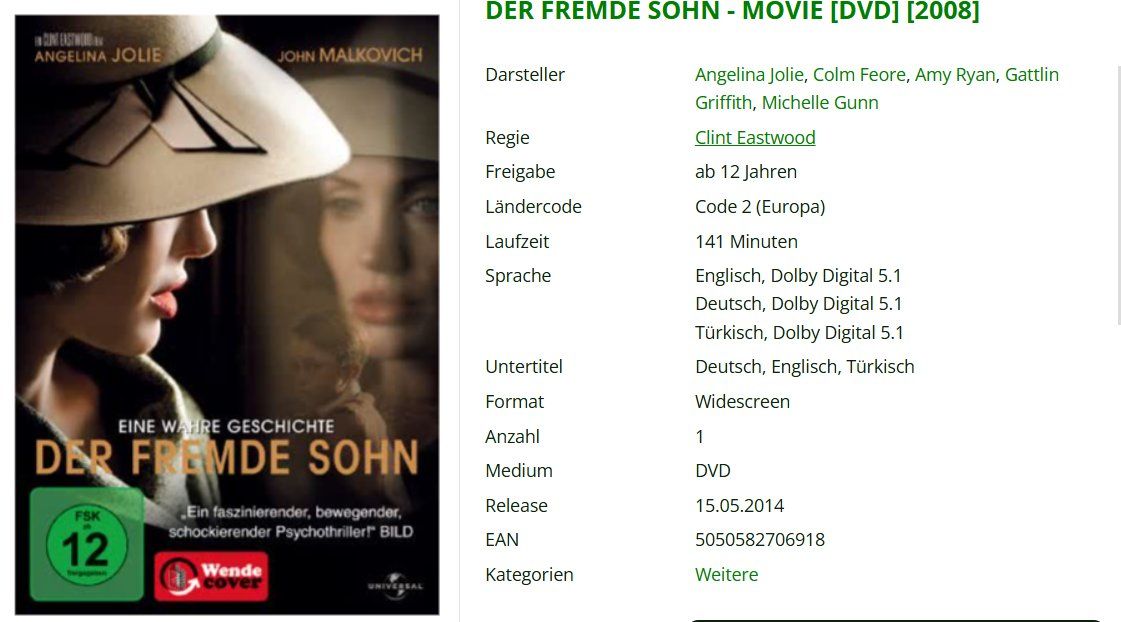 Der fremde Sohn - DVD- Angelina Jolie (Gebraucht) in Urdorf für CHF 1.25 – mit Lieferung auf ...