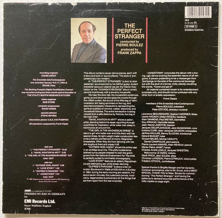 FRANK ZAPPA / BOULEZ CONDUCT ZAPPA - THE PERFECT STRANGER (Gebraucht ...