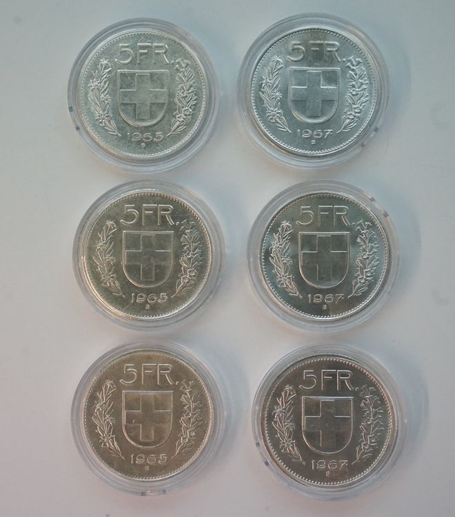 5 Franken Silber Münze 3 x 1965 und 3 x 1967 (Total 6 Stück) | Kaufen auf Ricardo
