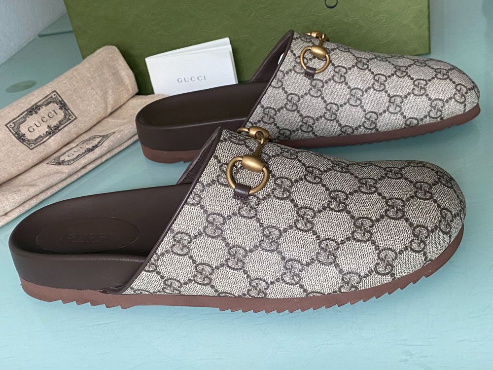 GUCCI Tessuto GG Supreme Gummi Slide Sandale Slipper 42 NEUE (Gebraucht ...