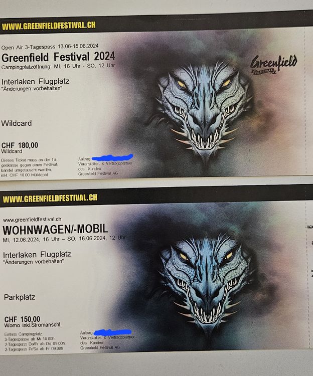 1 x Greenfield Ticket und 1 x Wohnmobilticket (Gebraucht) in Untervaz für CHF 520 – mit ...