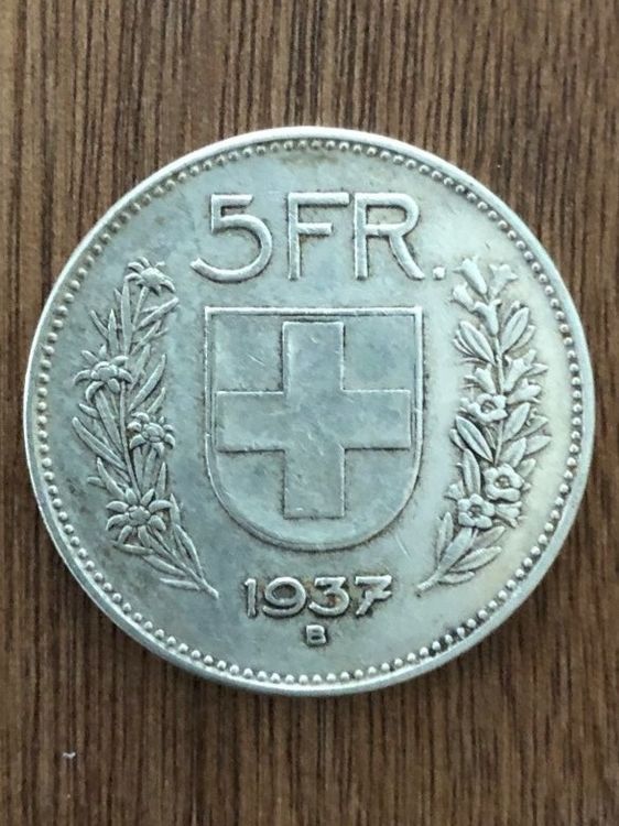 5 Franken Silbermünze, 1937 (Gebraucht) in Jegenstorf für CHF 10 – mit Lieferung auf Ricardo kaufen