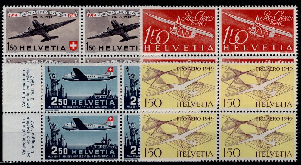 Flugpost Schweiz, 4 postfrische ** Viererblocks, 720.- | Kaufen auf Ricardo