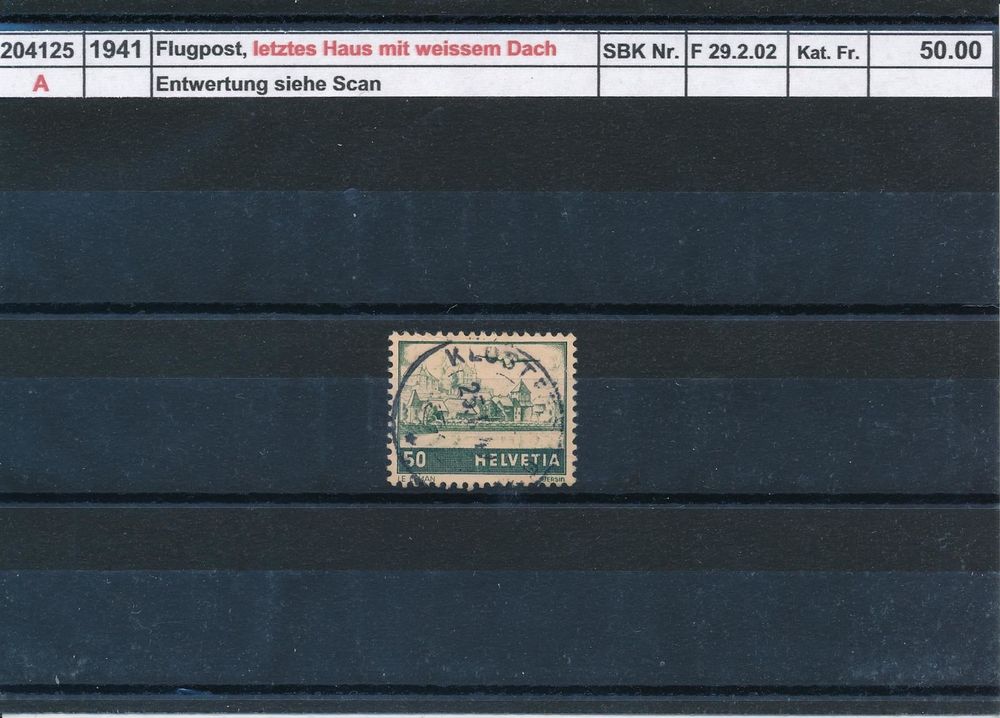 1941 "Flugpost 50 Rp.", Abart (Gebraucht) in Winterthur für CHF 5 – mit Lieferung auf Ricardo kaufen