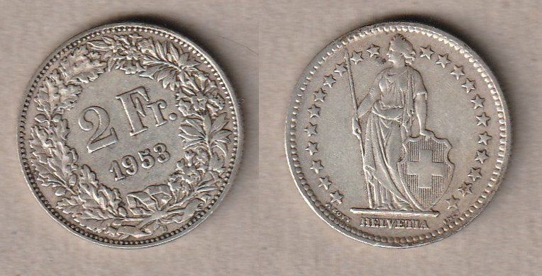 2 Franken 1953 (Gebraucht) in Allschwil für CHF 8 – mit Lieferung auf Ricardo kaufen