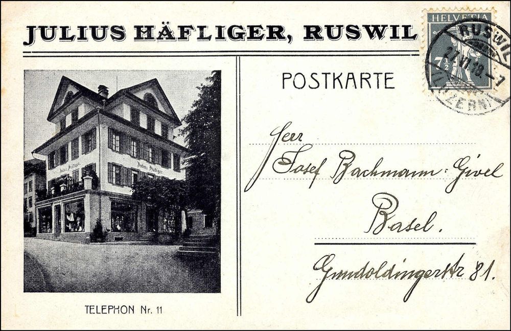 1918, Julius Häfliger, Ruswil auf Postkarte, gest. 27.Vl.18 (Gebraucht ...