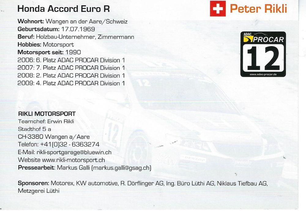 Peter Rikli, ADAC Procar Serie (Gebraucht) in Aarburg für CHF 3 – mit ...