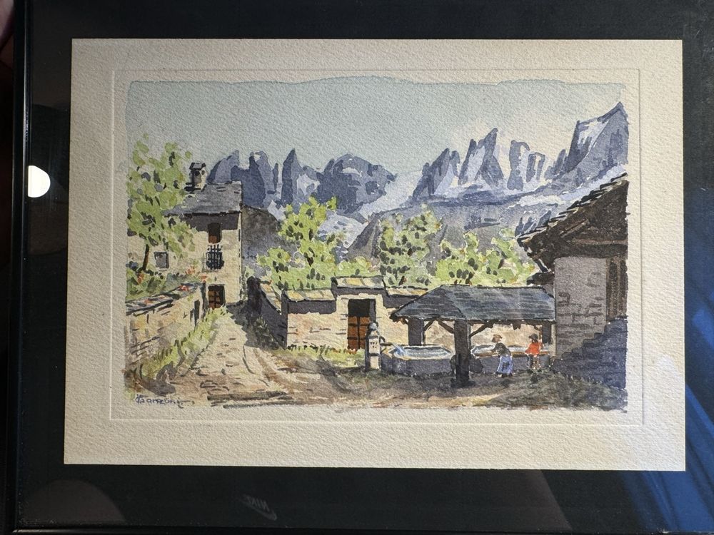 Aquarell Engadiner Bergdorf, Gerahmt, Signiert "V.Ganzoni“ (Gebraucht) in Buchs AG für CHF 180 ...