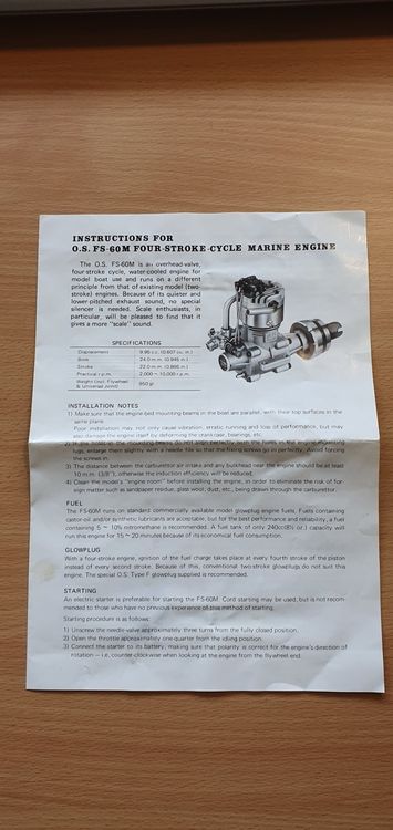 Modellmotor O.S. FS-60 M Four Stroke Marine Engine (Neu (gemäss ...