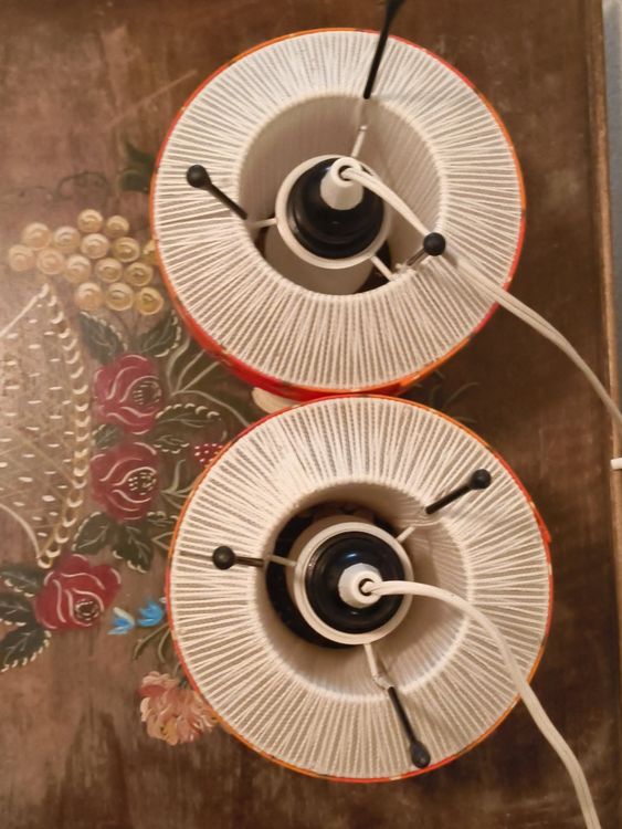 2 Stk Vintage 70er Jahre Tisch Nachttisch Lampe Bast (Gebraucht) in ...