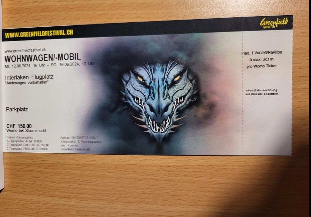 Greenfield Womo Ticket 2024 | Kaufen auf Ricardo