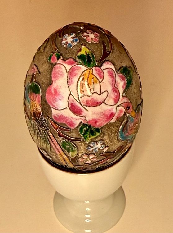 Antikes Cloisonné Ei – Emaille – Vögel & Blumen – Handarbeit (Gebraucht ...