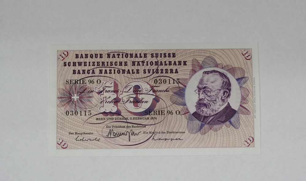10 Franken Note 1974 Bankfrisch (Neu (gemäss Beschreibung)) in Chur für ...