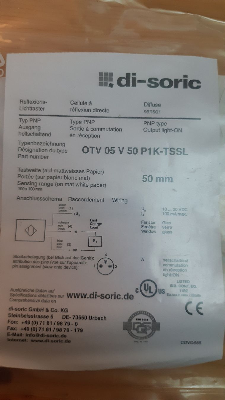 Neuer di-soric Lichttaster-Reflex OTV 05 V 50 P1K-TSSL (Neu und ...