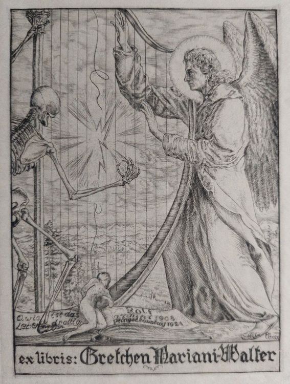 Exlibris Ernst Emil Ebner - Original Kupferstich Engel Tod (Gebraucht ...