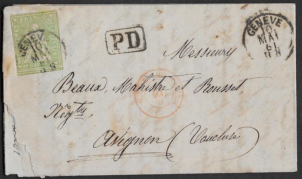 1861 Brief PD 26G GENÈVE nach AVIGNON F top selten ab 1.- (Gebraucht ...