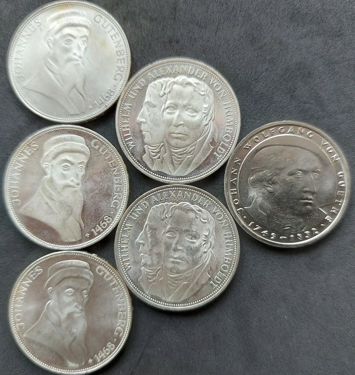 6 x 5 DM-Gedenkmuenzen BRD 1967, 1968, 1982 (Gebraucht) in Basel für CHF 18.6 – mit Lieferung ...
