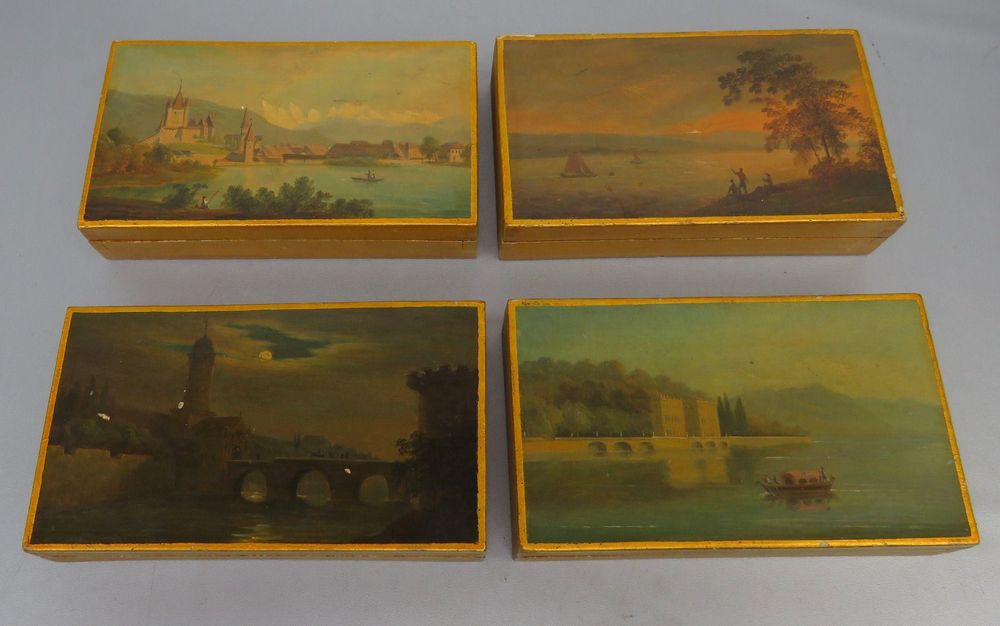 4 DOSEN MIT VEDUTEN MALEREI 19. JAHRH. | Kaufen auf Ricardo