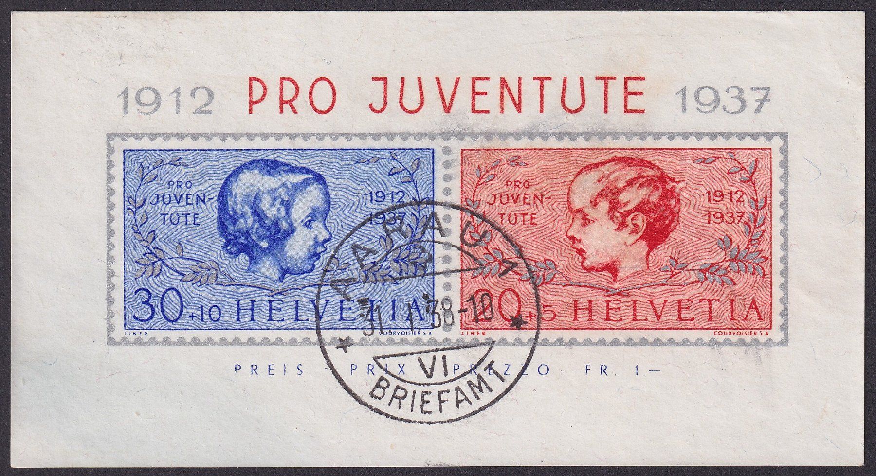 PJ Block 1937 gestempelt AARAU AG, J83I/J84I Kat: 70.- (Gebraucht) in ...